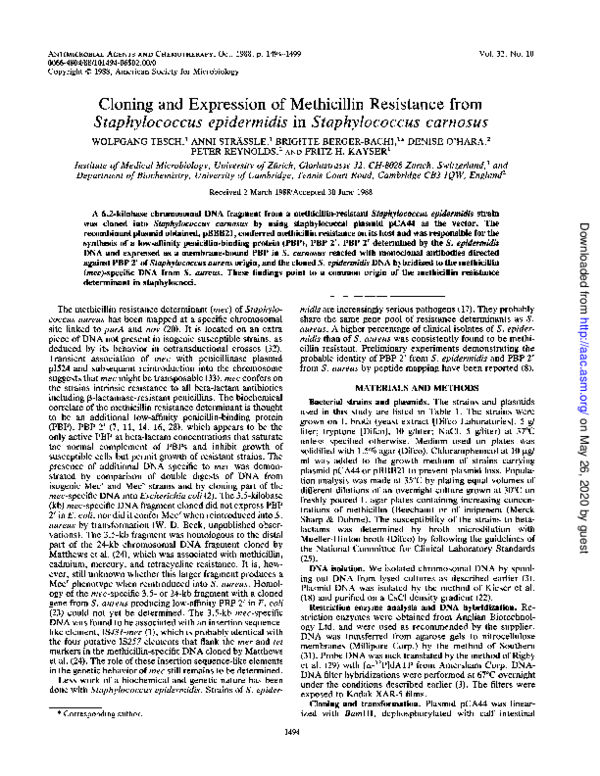 (PDF) Cloning and expression of methicillin resistance from ...
