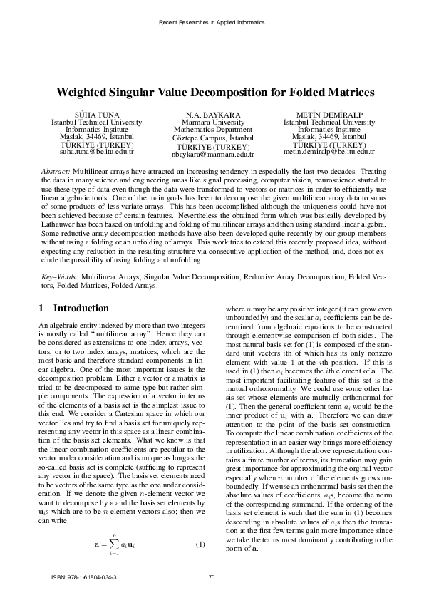 (PDF) Weighted singular value decomposition for folded matrices