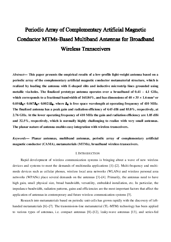 (PDF) Periodic Array of Complementary Artificial Magnetic Conductor ...