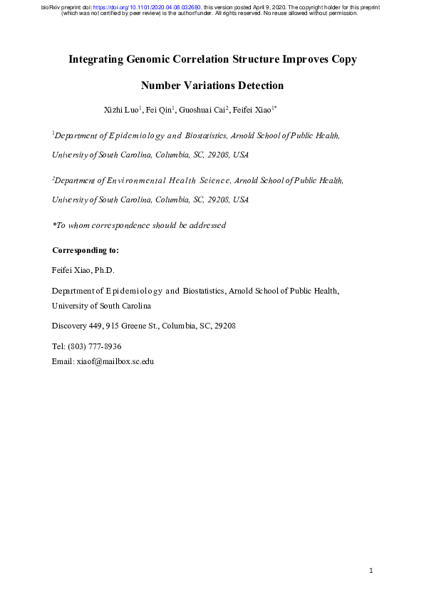 (PDF) Integrating Genomic Correlation Structure Improves Copy Number Variations Detection