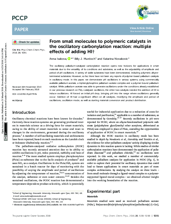 (PDF) From small molecules to polymeric catalysts in the oscillatory ...