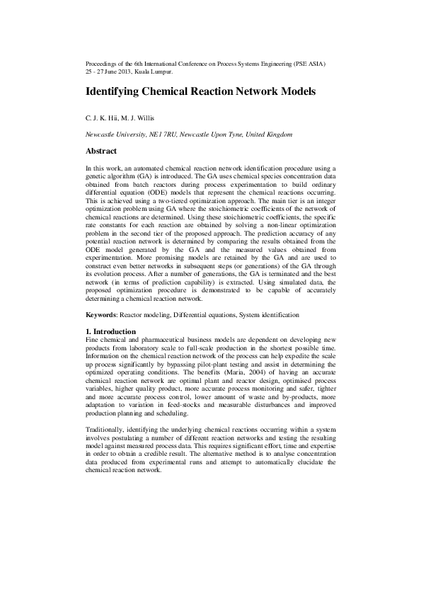 Pdf Identifying Chemical Reaction Network Models