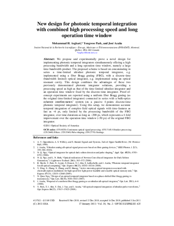 (PDF) New design for photonic temporal integration with combined high processing speed and long ...