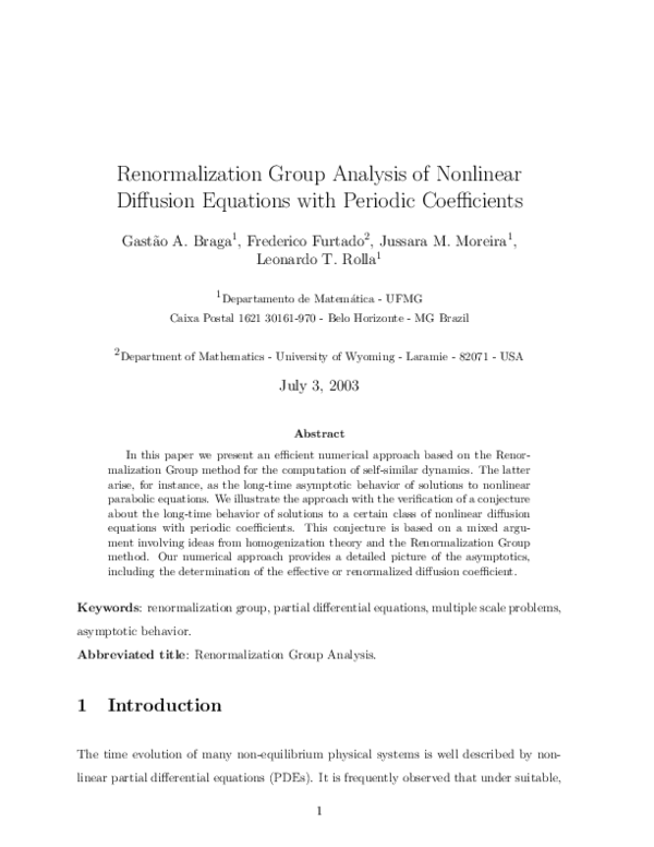 (PDF) Renormalization Group Analysis of Nonlinear Diffusion Equations with Periodic Coefficients