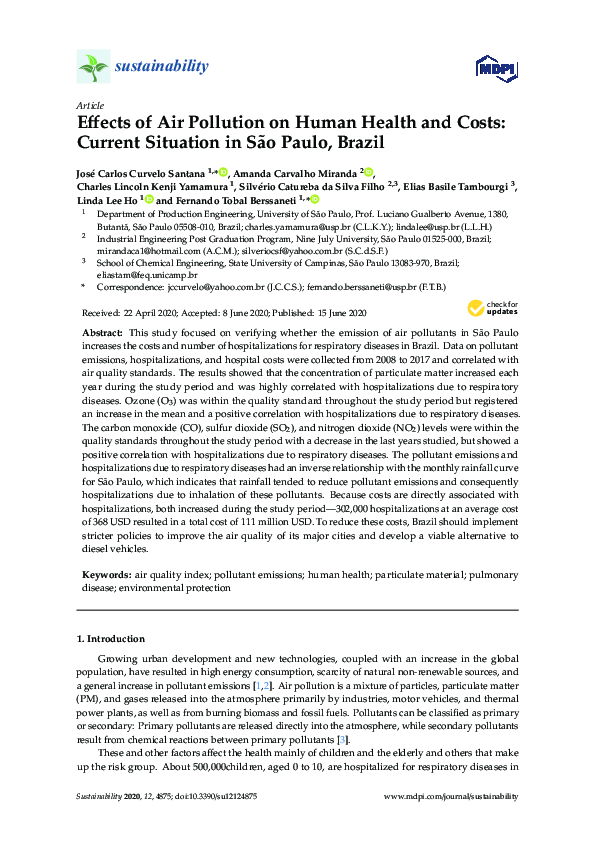 (PDF) Effects of Air Pollution on Human Health and Costs: Current ...