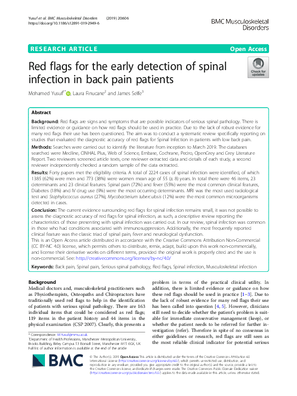 (PDF) Red flags for the early detection of spinal infection in back ...