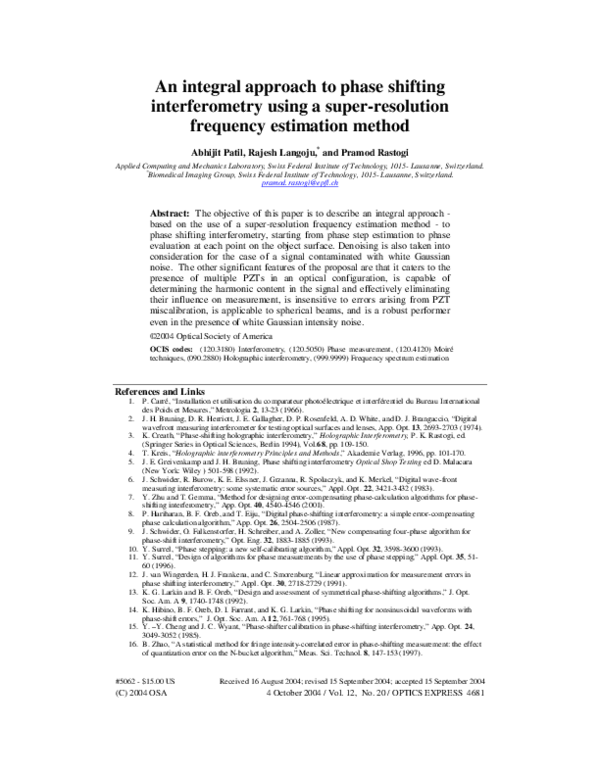 (PDF) An Integral Approach to Phase Shifting Interferometry Using a Super-Resolution Frequency ...