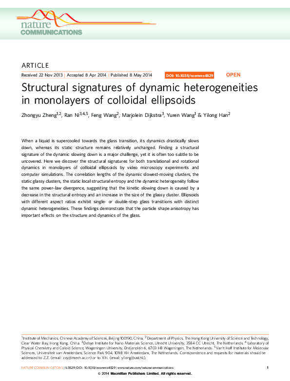 (PDF) Structural signatures of dynamic heterogeneities in monolayers of colloidal ellipsoids