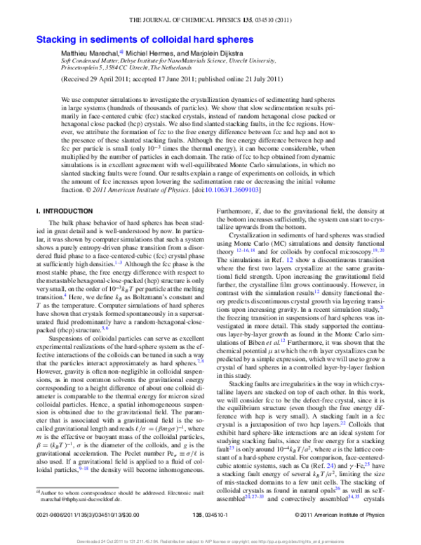 (PDF) Stacking in sediments of colloidal hard spheres