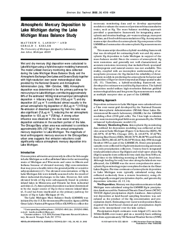 (PDF) Atmospheric Mercury Deposition to Lake Michigan during the Lake ...