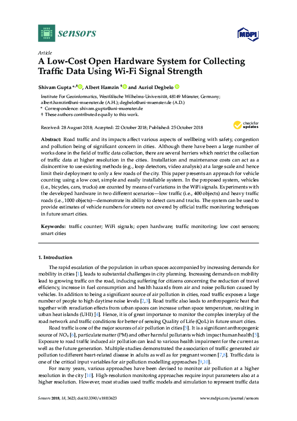 (PDF) A Low-Cost Open Hardware System for Collecting Traffic Data Using Wi-Fi Signal Strength