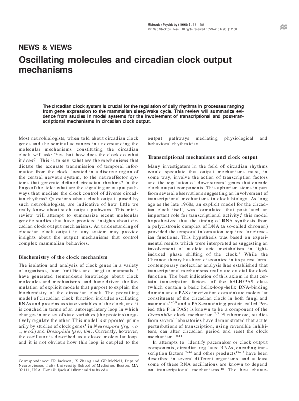 (PDF) Oscillating molecules and circadian clock output mechanisms
