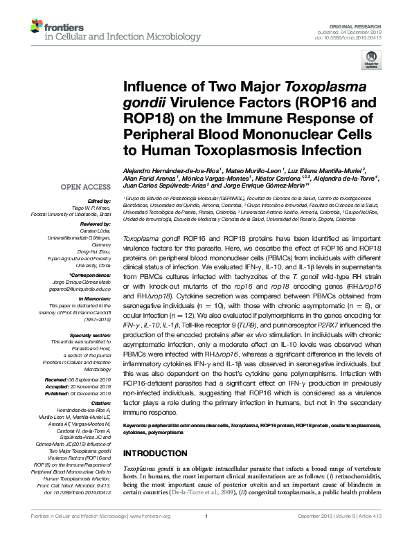 (PDF) Influence of Two Major Toxoplasma Gondii Virulence Factors (ROP16 and ROP18) on the Immune ...