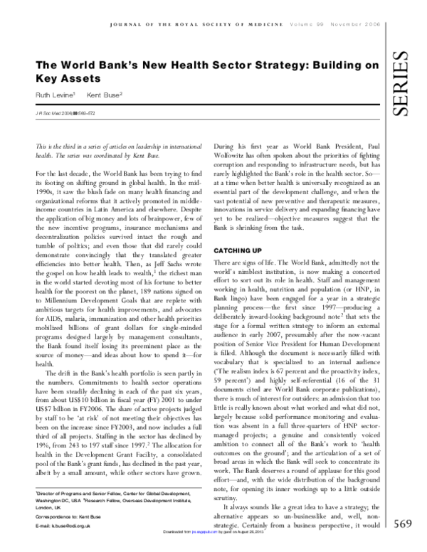 (PDF) The World Bank's New Health Sector Strategy: Building on Key Assets