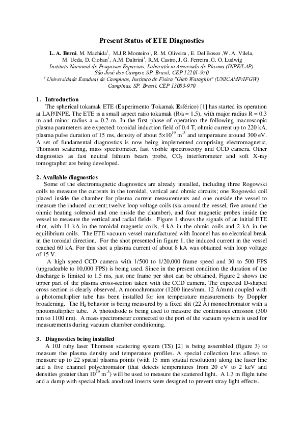 (PDF) Present Status of ETE Diagnostics