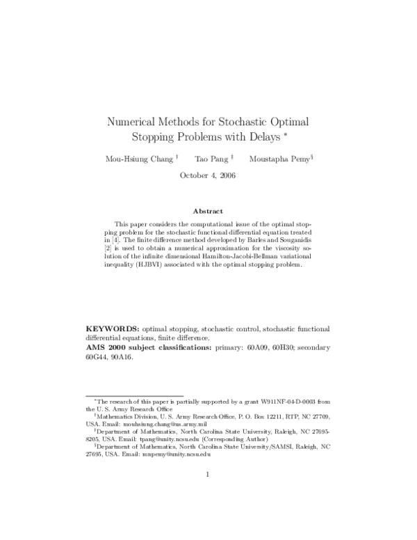 (PDF) Numerical methods for stochastic optimal stopping problems with delays