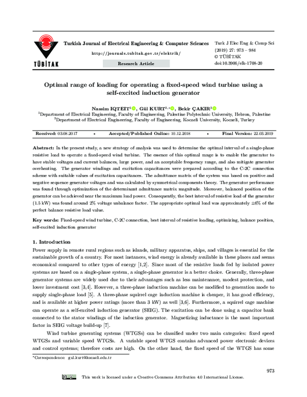 Pdf Optimal Range Of Loading For Operating A Fixed Speed Wind Turbine Using A Self Excited