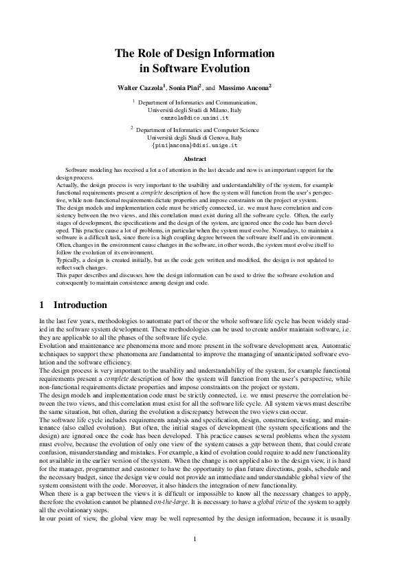 (PDF) The Role of Design Information in Software Evolution