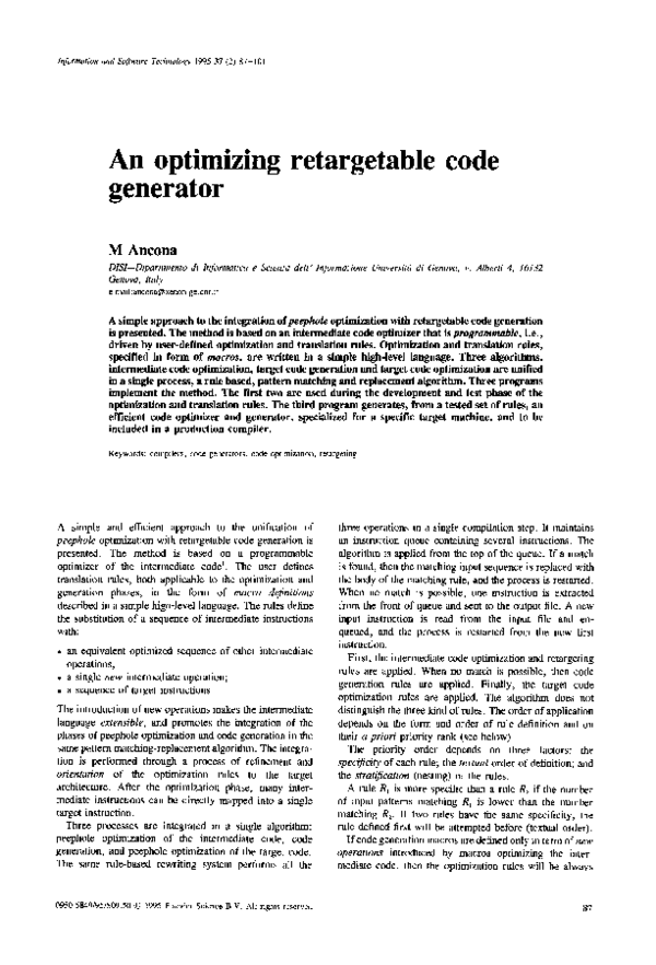 Pdf An Optimizing Retargetable Code Generator