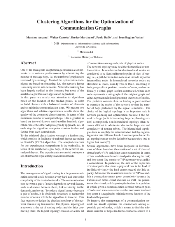 (PDF) Clustering algorithms for the optimization of communication graphs