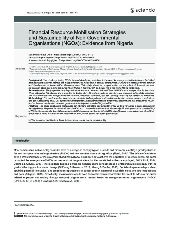 (PDF) Financial Resource Mobilisation Strategies and Sustainability of ...