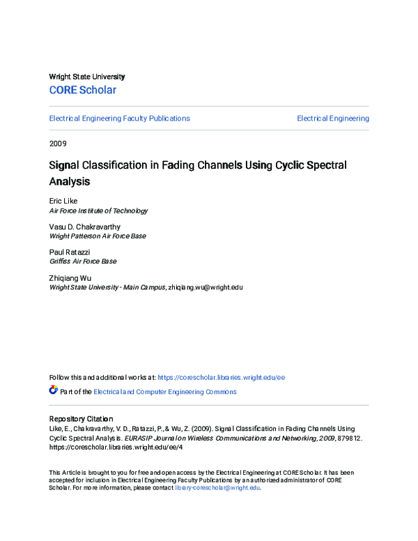 (PDF) Signal Classification in Fading Channels Using Cyclic Spectral Analysis