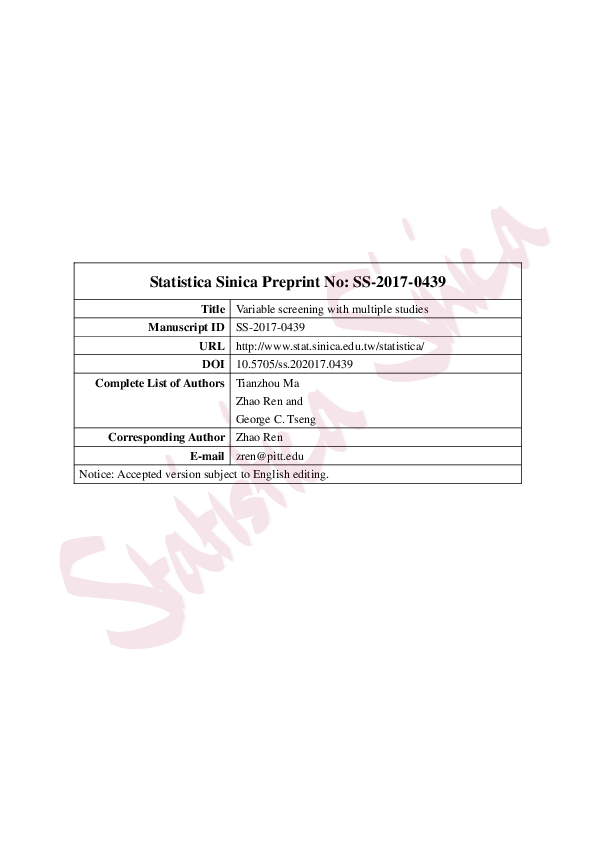 (PDF) Variable screening with multiple studies