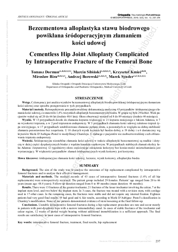 (PDF) Cementless hip joint alloplasty complicated by intraoperative ...