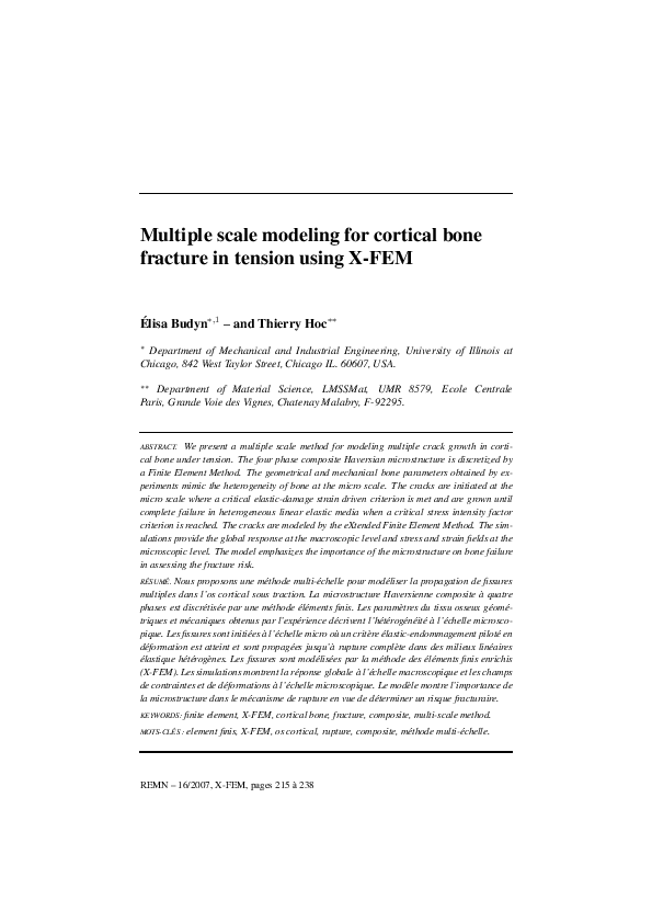(PDF) Multiple scale modeling of cortical bone fracture in tension using X-FEM