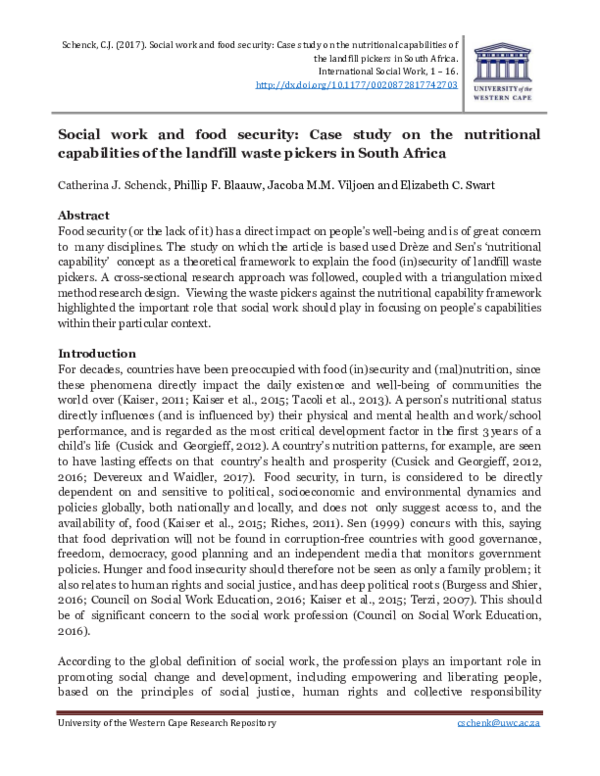 (PDF) Social work and food security: Case study on the nutritional ...