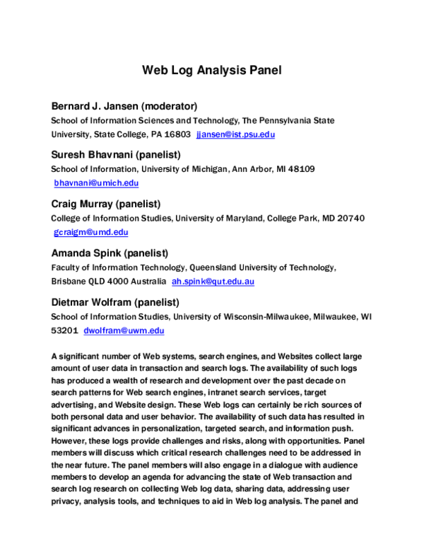 (PDF) Web log analysis panel