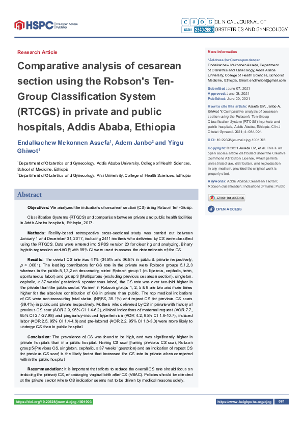(PDF) Comparative analysis of cesarean section using the Robson's Ten ...