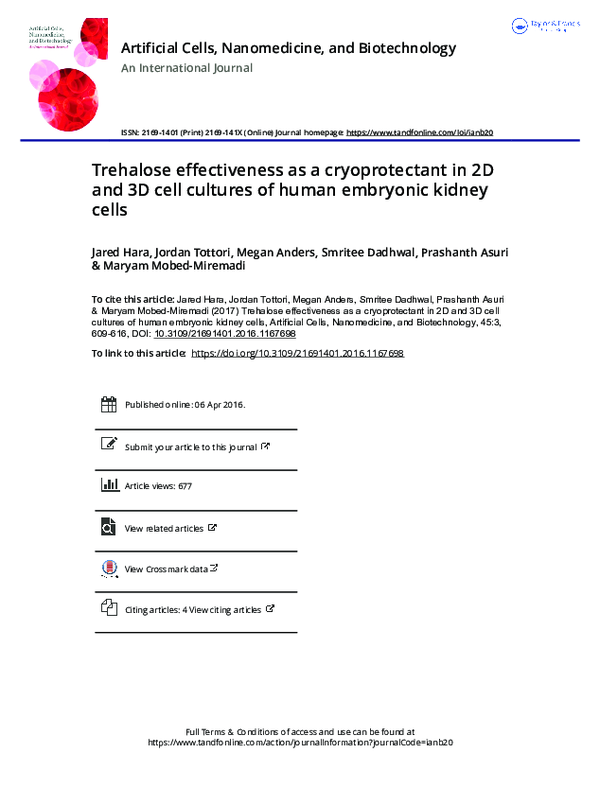 (PDF) Trehalose effectiveness as a cryoprotectant in 2D and 3D cell ...