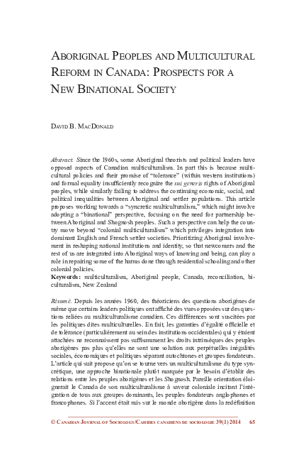 (PDF) Reforming Multiculturalism in a Bi-National Society: Aboriginal ...