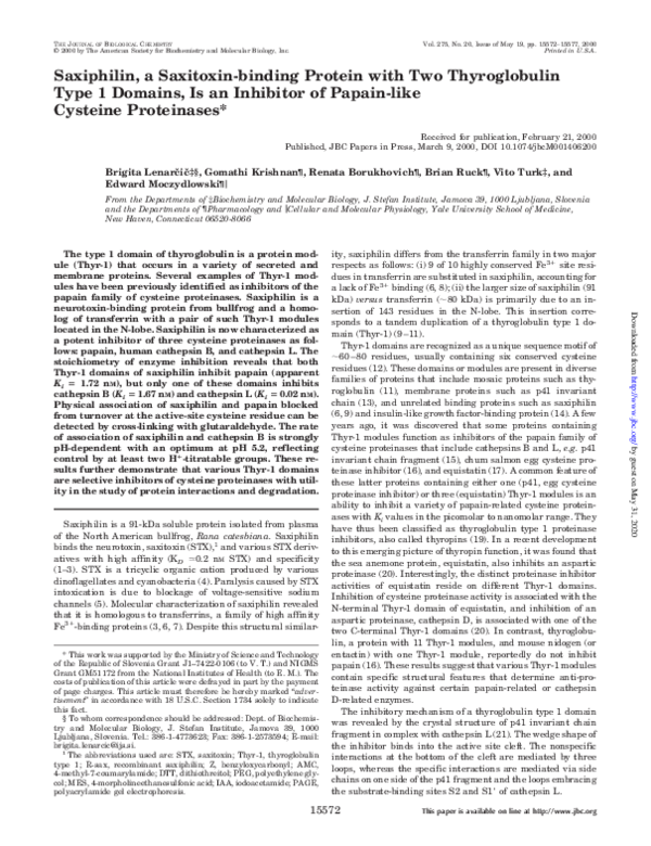 (PDF) Saxiphilin, a Saxitoxin-binding Protein with Two Thyroglobulin ...