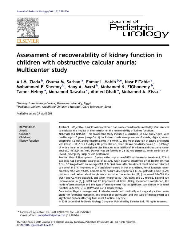 (PDF) Assessment of recoverability of kidney function in children with ...