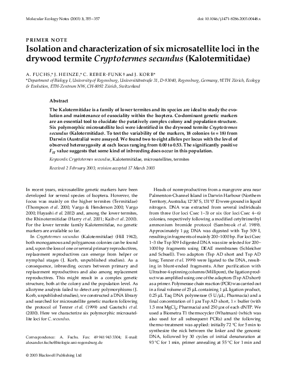 (PDF) Isolation and characterization of six microsatellite loci in the ...