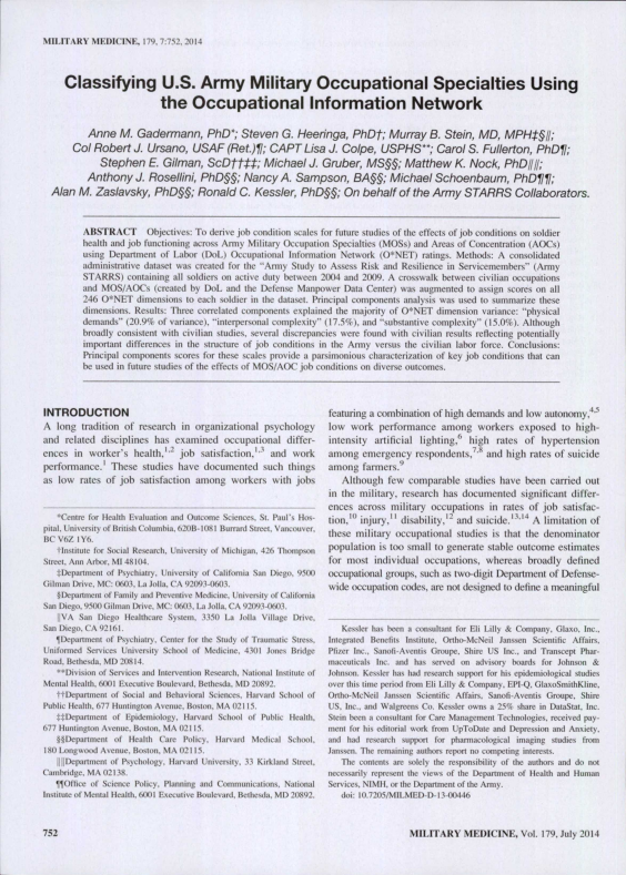 (PDF) Classifying U.S. Army Military Occupational Specialties Using the ...
