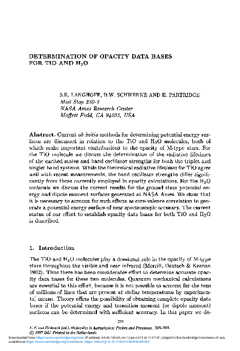 (PDF) Determination of opacity data bases for TiO and H2O