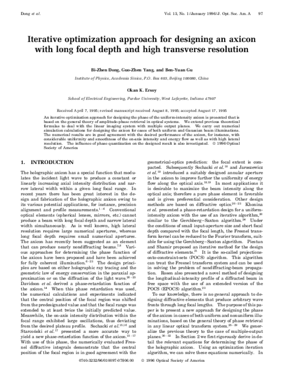 Pdf Iterative Optimization Approach For Designing An Axicon With Long