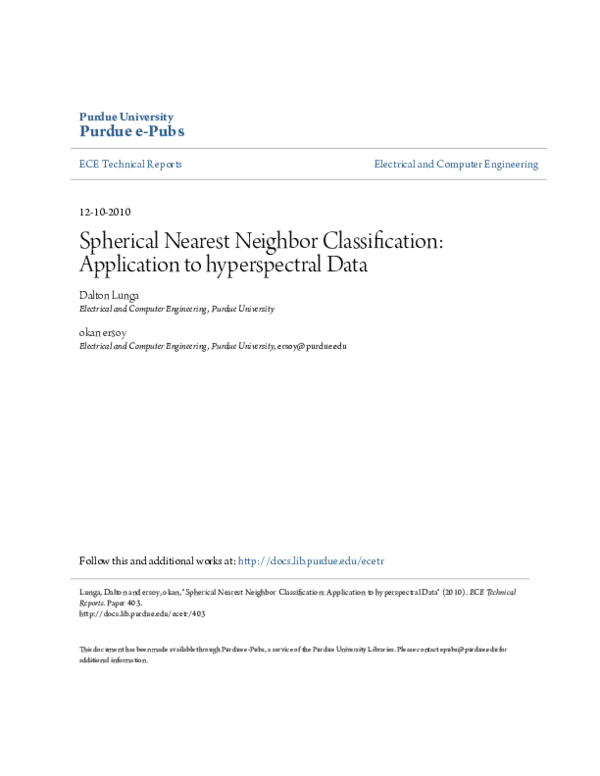 (PDF) Spherical Nearest Neighbor Classification: Application to Hyperspectral Data | Okan Ersoy ...