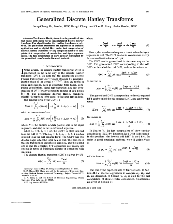 (PDF) Generalized discrete Hartley transforms