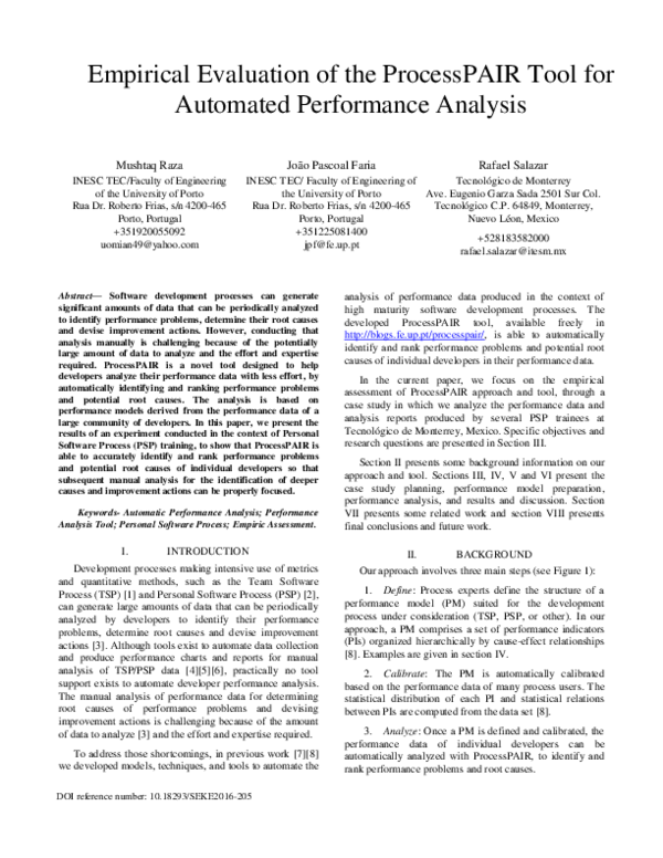 (PDF) Empirical Evaluation of the ProcessPAIR Tool for Automated Performance Analysis