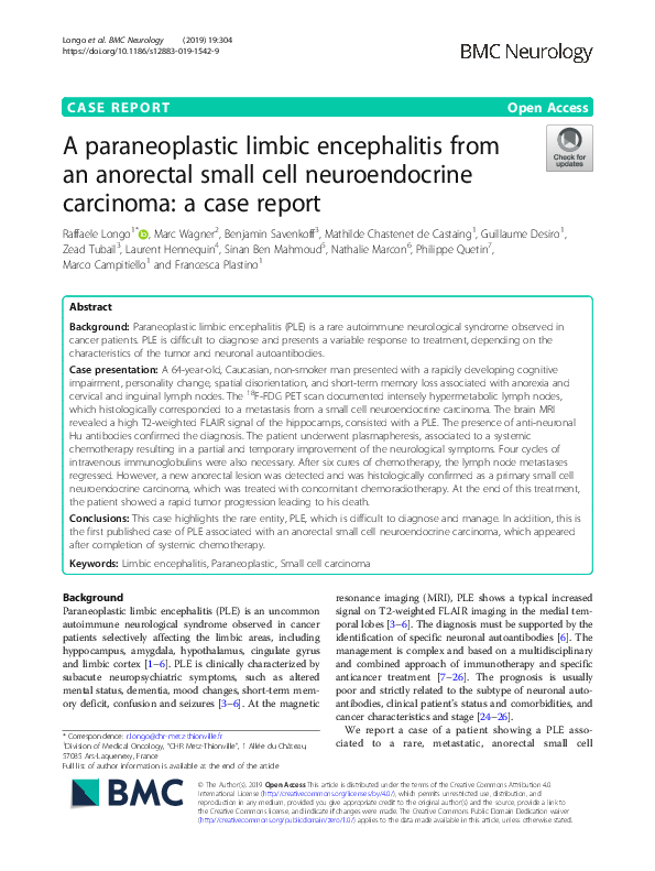 (PDF) A paraneoplastic limbic encephalitis from an anorectal small cell ...