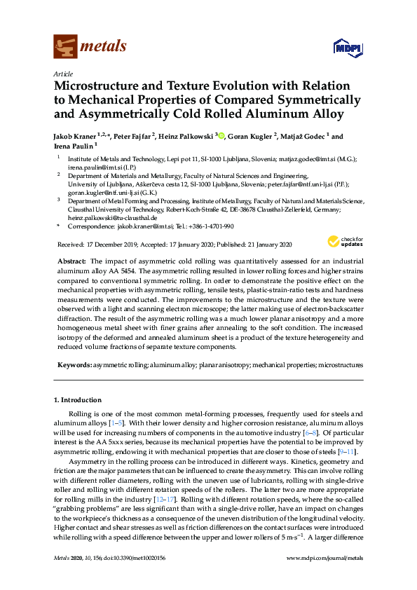 (PDF) Microstructure and Texture Evolution with Relation to Mechanical Properties of Compared ...