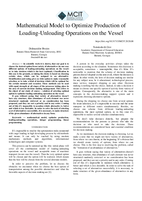 (PDF) Mathematical Model to Optimize Production of Loading-Unloading ...