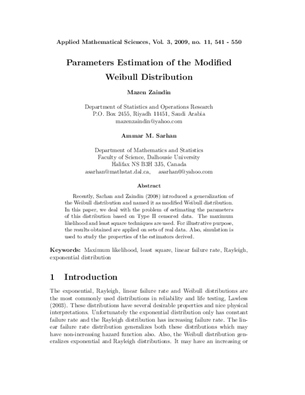 Pdf Parameters Estimation Of The Modified Weibull Distribution Based On Type I Censored