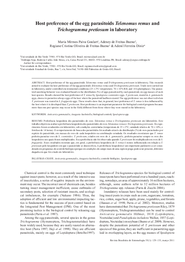 (PDF) Host preference of the egg parasitoids Telenomus remus and ...