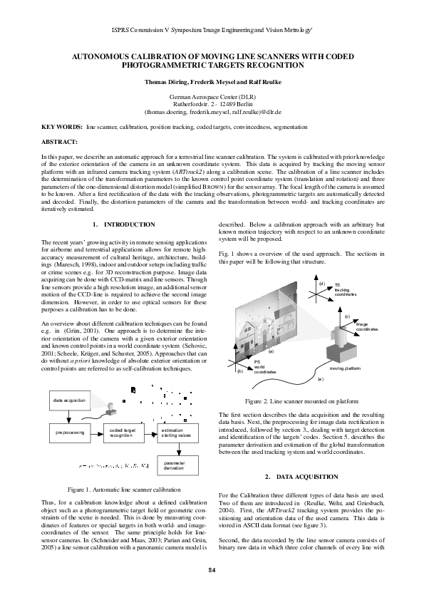 (PDF) Autonomous Calibration of Moving Line Scanners with Coded Photogrammetric Targets Recognition