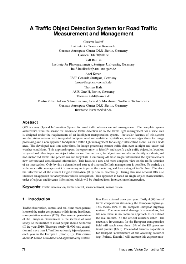 Pdf A Traffic Object Detection System For Road Traffic Measurement